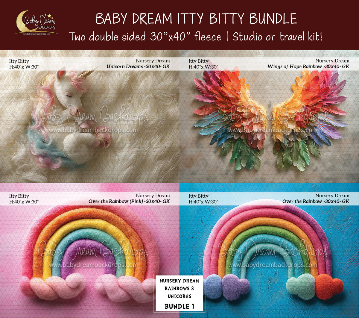 Nursery Dream Rainbow and Unicorns Bundle 1 — Baby Dream Backdrops