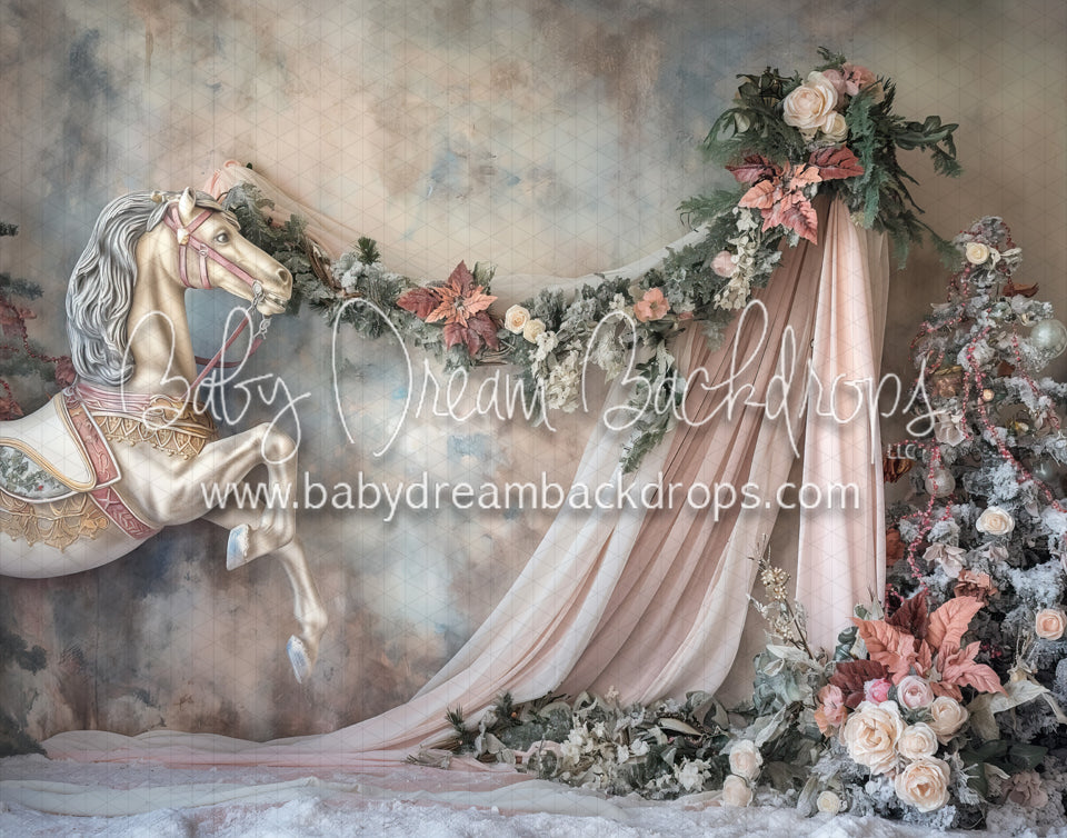 Christmas Carousel (Draped Blush) (MD) — Baby Dream Backdrops