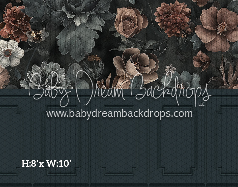 Fine Art Wallpaper Muted Florals (Room 1 Slate) (HL) — Baby Dream Backdrops
