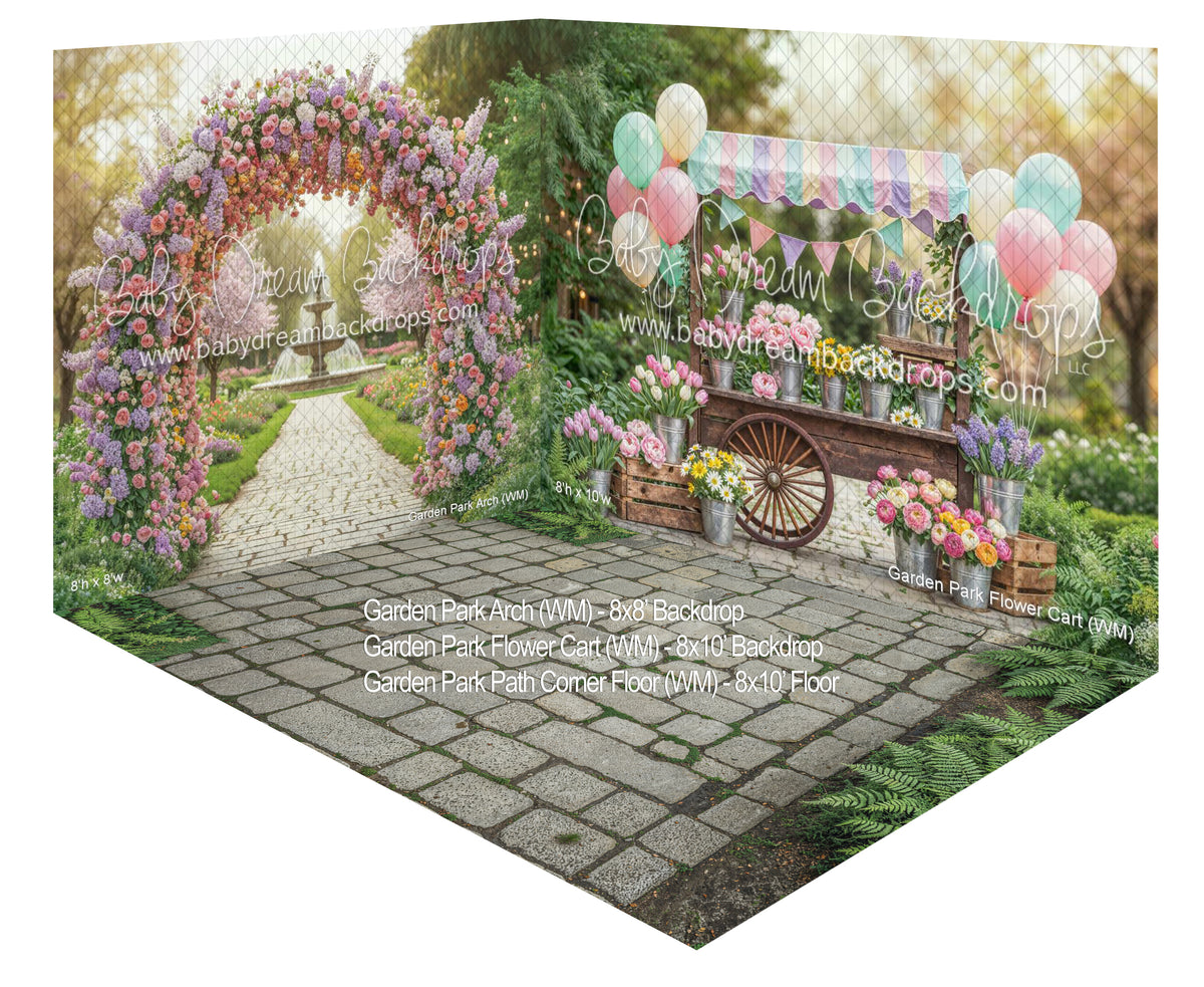 Garden Park Arch + Garden Park Flower Cart + Garden Park Path Corner F ...