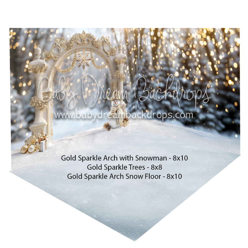 Gold Sparkle Arch with Snowman + Gold Sparkle Trees + Gold Sparkle Arc ...