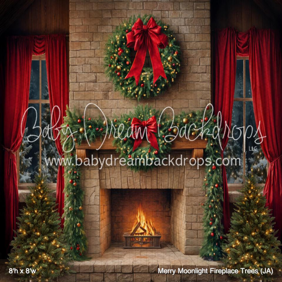 Merry Moonlight Fireplace Trees (JA) — Baby Dream Backdrops