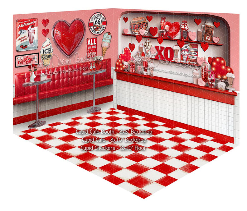 Room Cupid Cafe Booth + Cupid Cafe + Cupid Checkers — Baby Dream Backdrops