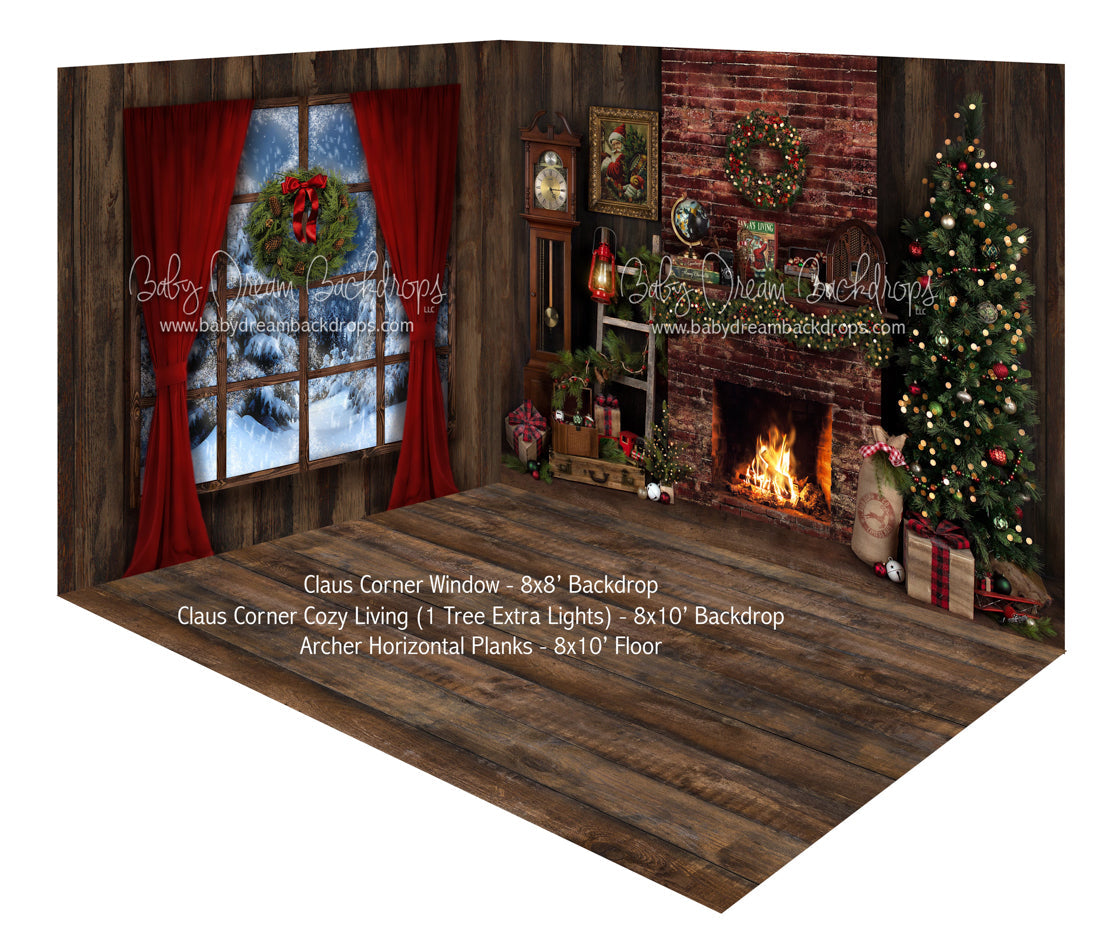 Claus Corner Window and Cozy Living (1 Tree Extra Lights) Fabric Room ...