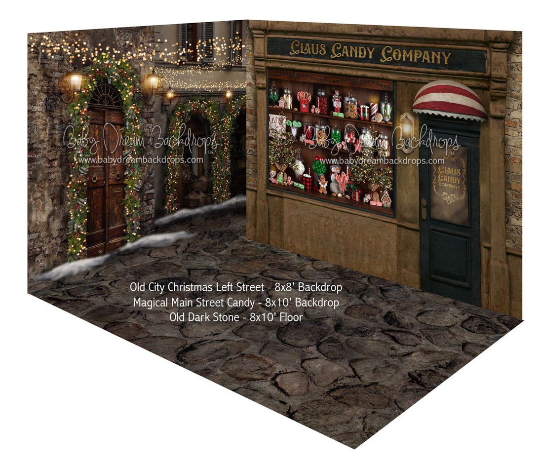 Magical Main Street Candy and Old City Christmas Left Street Fabric Ro ...