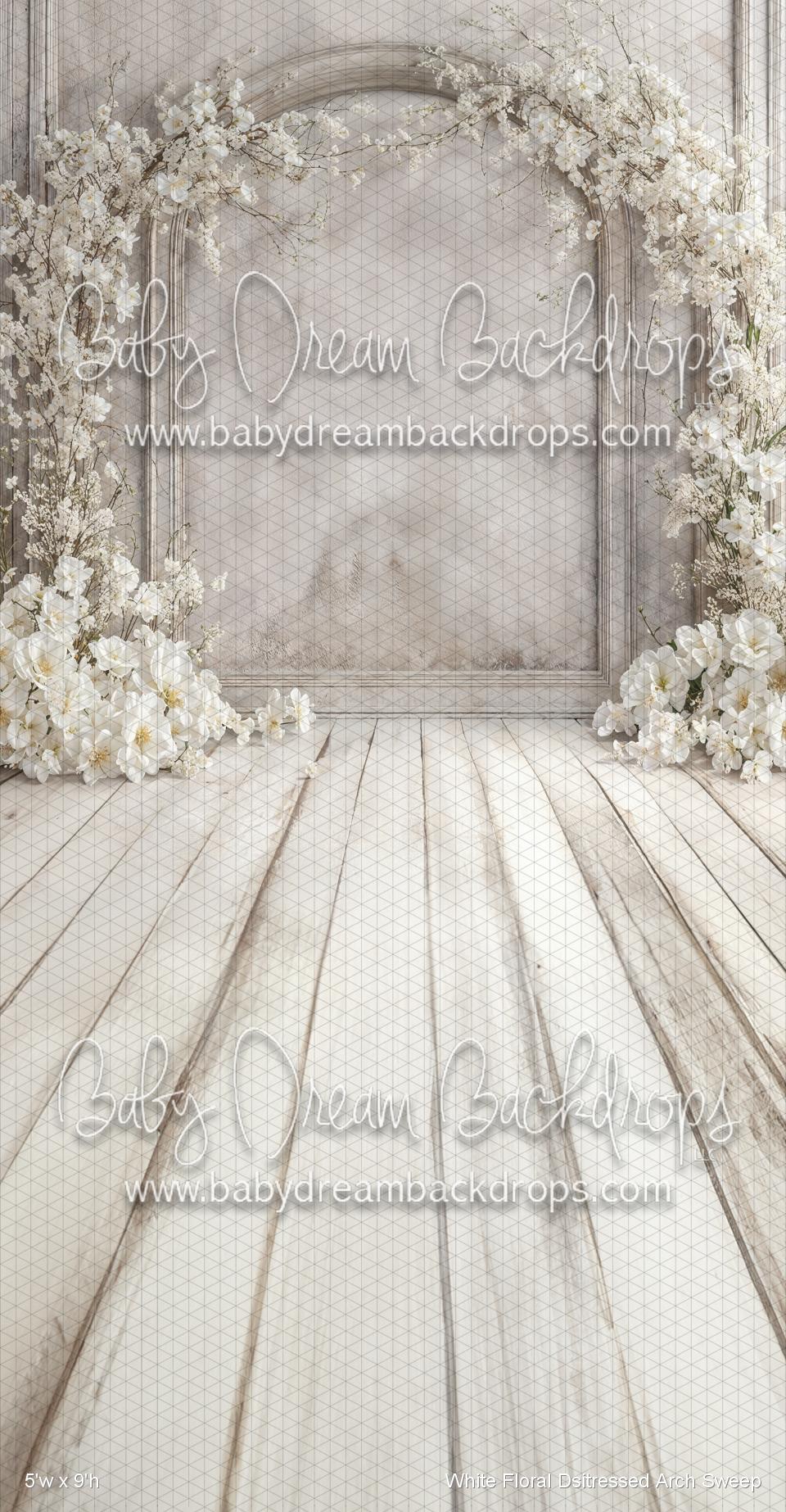 White Floral Distressed Arch Sweep (WM) — Baby Dream Backdrops