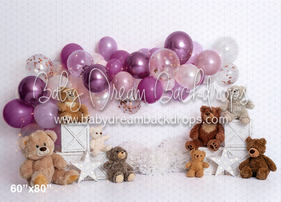 Beary Purple Party Balloons (BA) — Baby Dream Backdrops