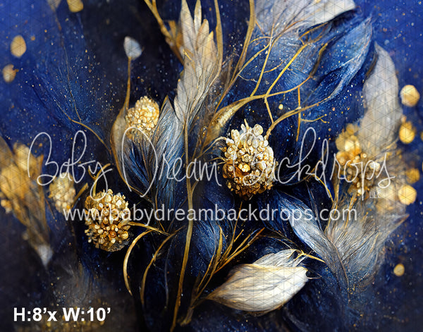 Enchanted Blue and Gold Florals (SM) – Baby Dream Backdrops