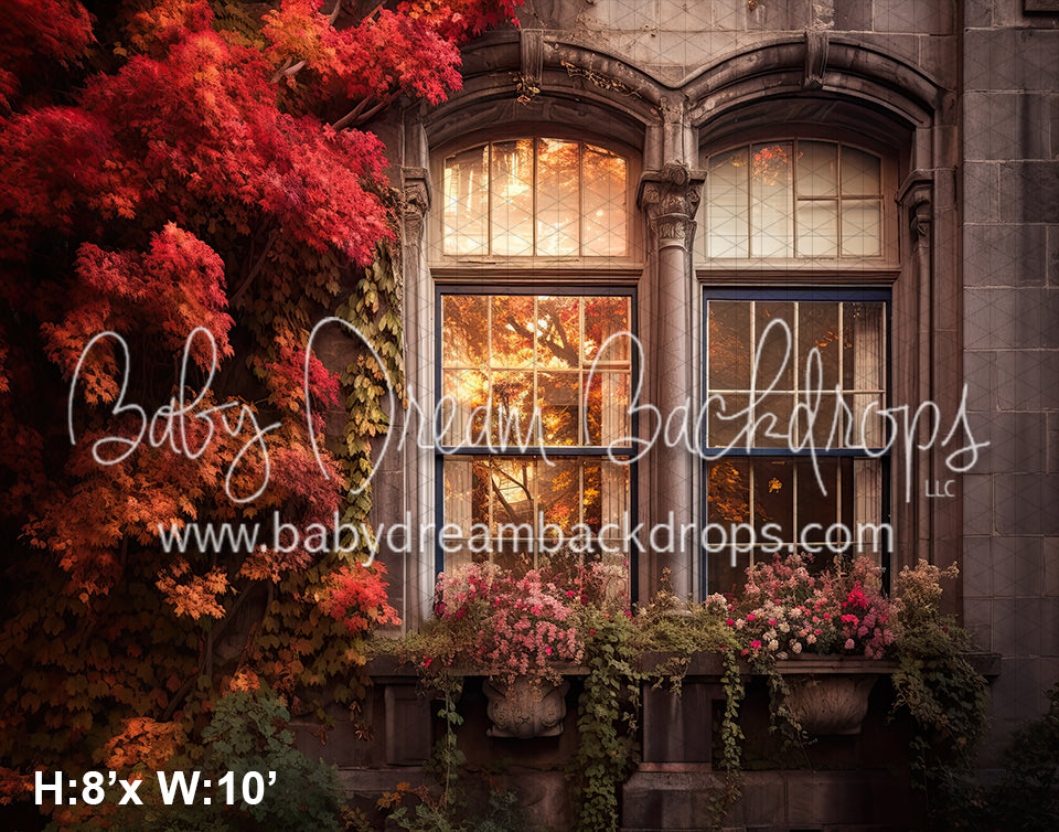 Fall Mansion Window Exterior 1 (SM) — Baby Dream Backdrops