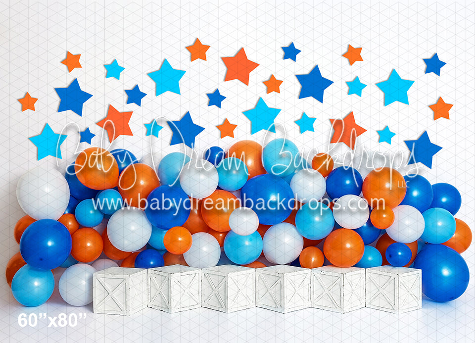 Orange and Blue Balloons and Stars (BA) — Baby Dream Backdrops