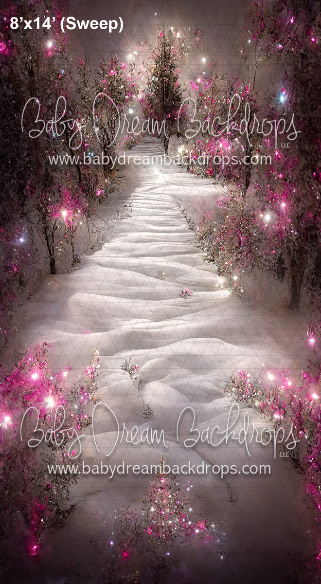 X Drop Sweeps pink sparkly snowy path sm – Baby Dream Backdrops