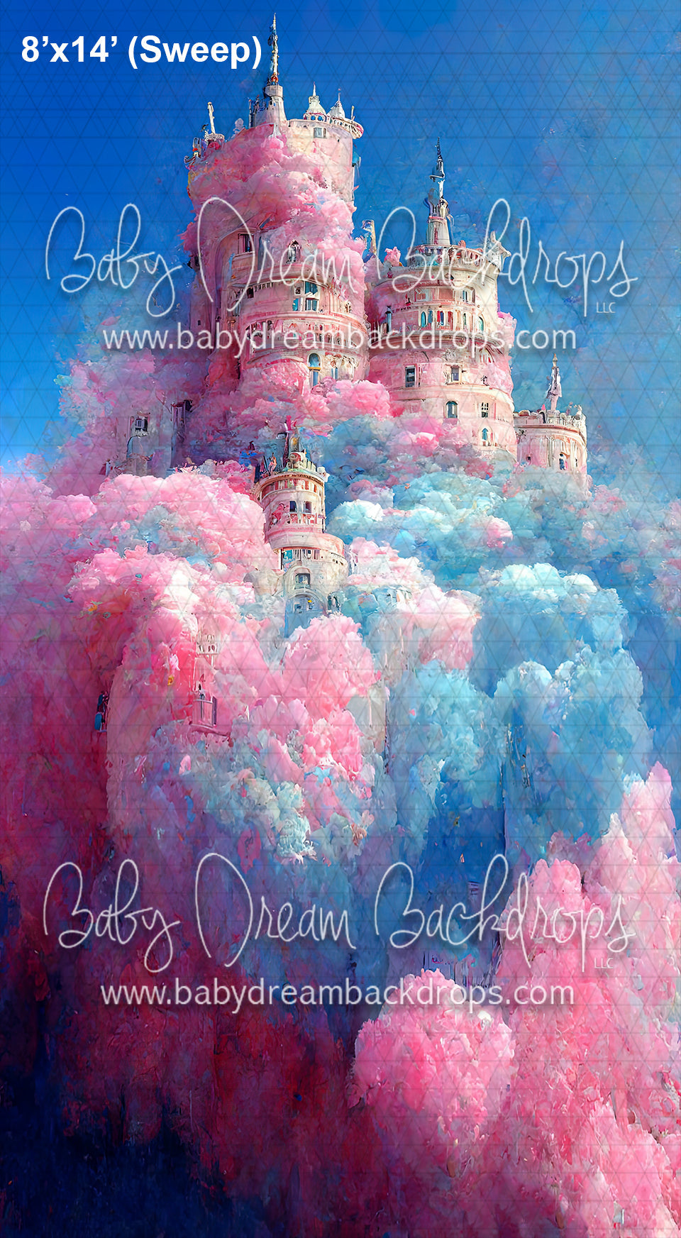 X Drop Sweeps pink and blue castle clouds sm – Baby Dream Backdrops