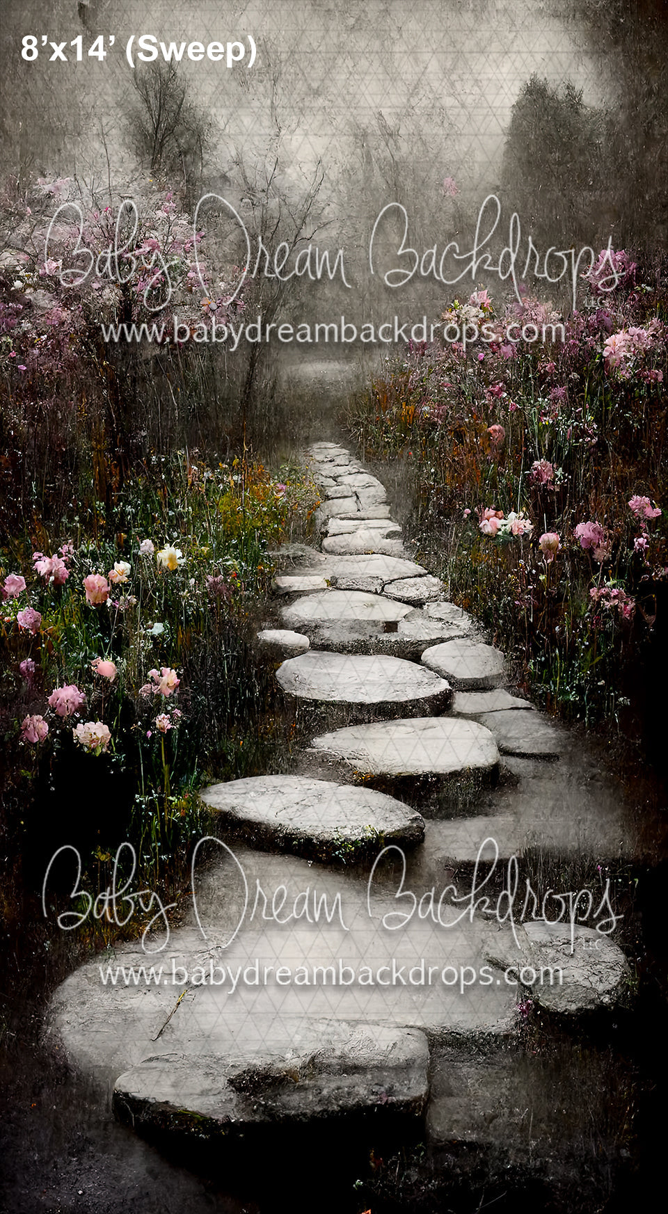 X Drop Sweeps dreary rainy path — Baby Dream Backdrops