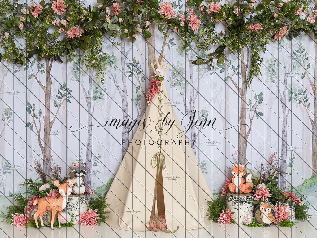 Woodland Teepee Floral (JG) – Baby Dream Backdrops